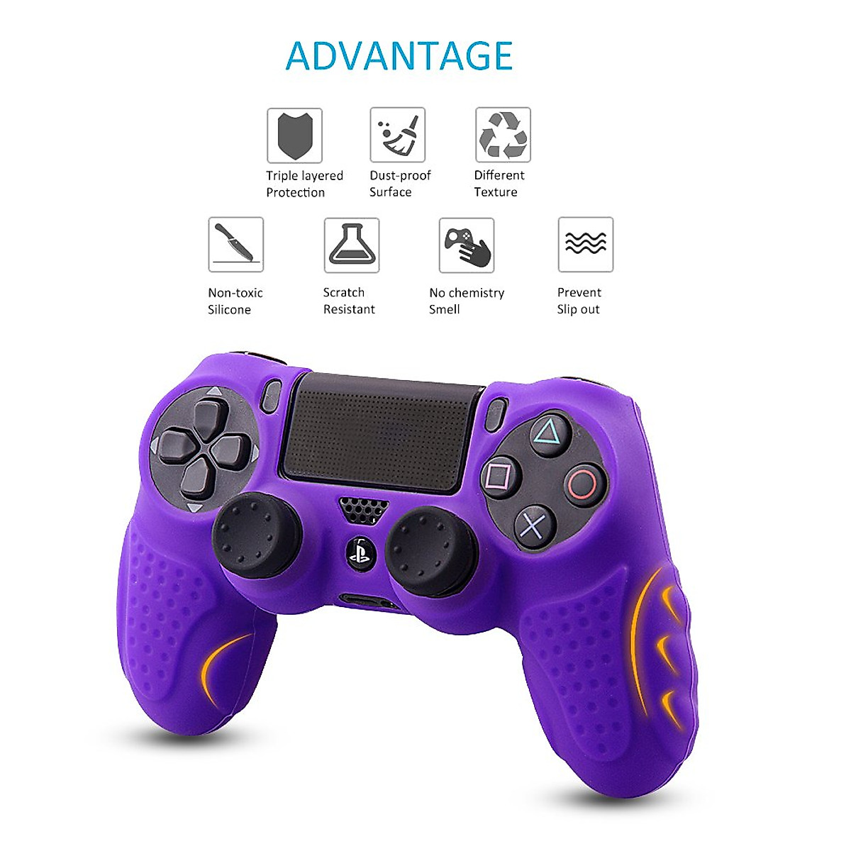 CHINFAI PS4 Controller DualShock4 Skin Grip Anti-Slip Silicone Cover Protector Case for Sony PS4/PS4 Slim/PS4 Pro Controller with 8 Thumb Grips (Purple)