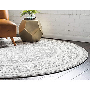 Unique Loom Rosso Collection Traditional, Medallion, Distressed, Bohemian, Vintage, Southwestern Area Rug, 4 ft x 4 ft, Gray/Ivory