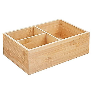 mDesign Bamboo Bathroom Vanity, Cabinet, Countertop Organizer Storage Box, 3 Divided Sections, Holds Combs, Hairspray, Gel, Wipes, Makeup Remover, Bath Salts, Lotions, Echo Collection, Natural/Tan