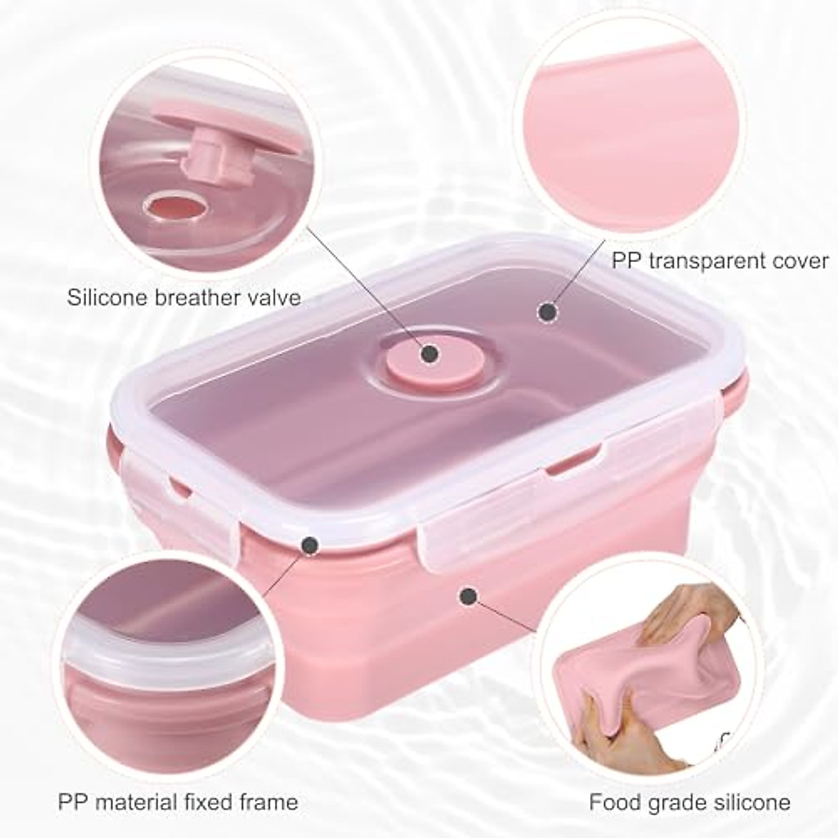 Hushee 24 Pack 27oz Silicone Food Storage Containers with Lids - Rectangle & Square Collapsible Bowls for Camping Kitchen - Microwave, Dishwasher & Freezer Safe (Pink)