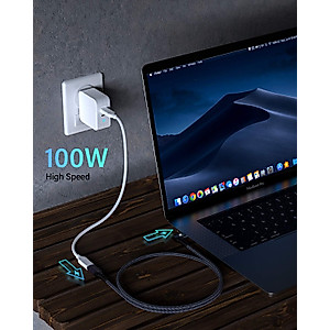 CONMDEX USB C Extension Cable, 5FT/1.5M Right Angle 90 Degree 3.2 Gen2 10Gbps Male to Female Type-C Braided Extender Cord for iPhone 12 Wireless Charger, MacBook Pro, New iPad Pro and More