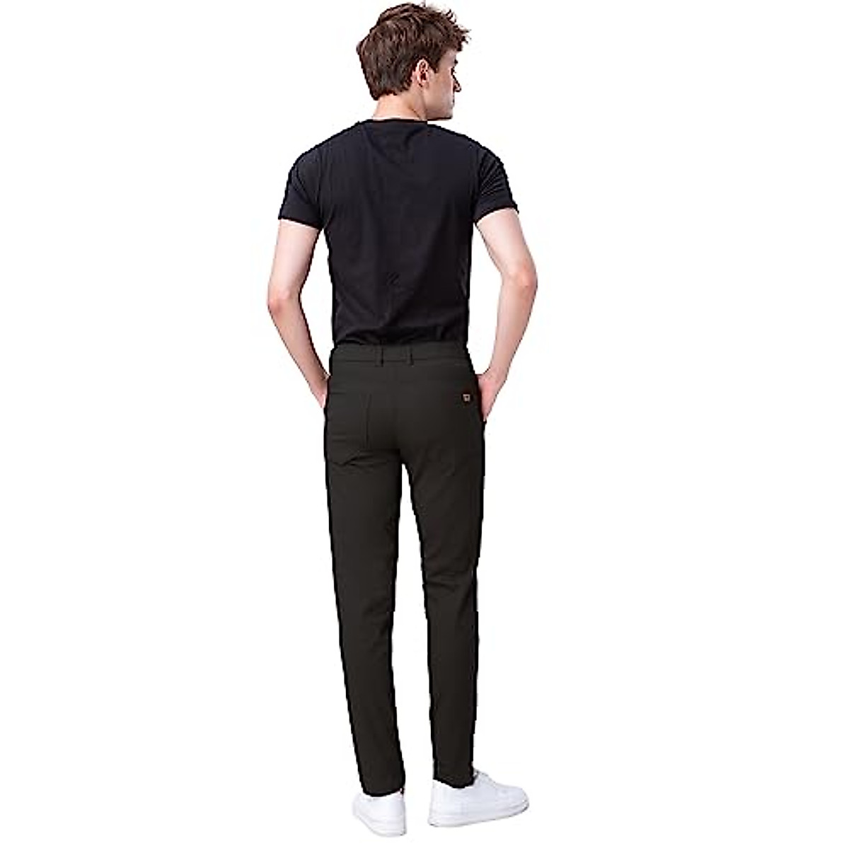 Plaid&Plain Men's Skinny Stretchy Khaki Pants Colored Pants Slim Fit Slacks Tapered Trousers 819 Black 32X30