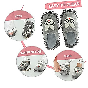 ULTECHNOVO 3 Pairs Mop Slippers Microfiber Mop Sock Slippers Floor Cleaner Mop Floor Mop Slippers Plush Mop Slippers Mops for Floor Cleaning Chenille Grey Cartoon Mopping Slipper Washable Rag