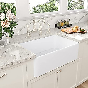 33 White Farmhouse Sink - Sarlai 33 Inch Kitchen Sink Apron Front Ceramic Porcelain Vitreous Fireclay Single Bowl Farmer Sink Basin