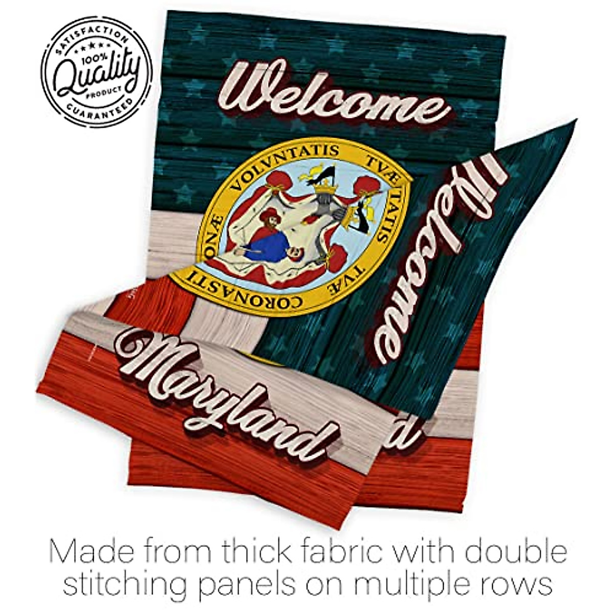 Welcome Maryland Garden Flag - Set Wood Dowel Americana States USA American Territories Republic Country Particular Area - House Decoration Banner Small Yard Gift Double-Sided Made in 13 X 18.5