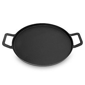 Onlyfire Cast Iron Pizza Pan, 14 Inch Baking Pan with Handles, Pre-Seasoned Skillet Round Griddle Pan for Grill BBQ, Baking Stove and Oven
