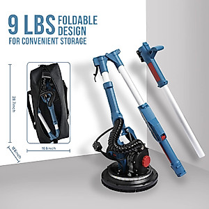 Enhulk Drywall Sander, 900W 7.2A Electric Drywall Sander with Vacuum Auto Dust Collection, 6 Variable Speed 800-1800RPM, Double-Deck LED Lights, Extendable & Foldable Handle, 12 Sanding Discs