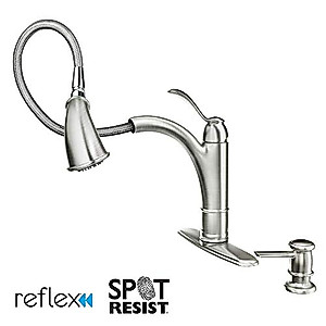 Moen 87045MSRS Walden Single-Handle Pull-Out Kitchen Faucet Featuring Protection Stainlessâ€¦, Spot Resist Stainless Microban