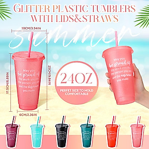 Dandat 36 Pcs Appreciation Tumblers Gifts Bulk 24 oz Thank You Employee Teacher Plastic Graduation Tumbler Colorful Reusable Inspirational Cups with Lids Straws Coworker Staff (Dark Color)