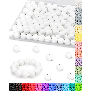 120PCS FIVEIZERO Silicone Beads, 15mm Silicone Beads White for Keychain Making Bulk Round Silicone Beadsfor Bracelet Necklace DIY Crafts Making (White)