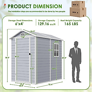 Devoko 6x4 FT Resin Shed, Plastic Shed with Floor Lockable Doors Window & Vents, Outdoor Storage Shed for Backyard Patio Lawn Pool (Grey & White)