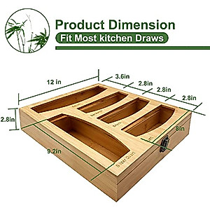 Gelmaza Bamboo Ziplock Bag Organizer for Kitchen Drawer, Food Storage Baggie Organizer Wall Mount, Sandwich Snack Bag Organizer, Plastic Bag Organizer Holder For Gallon, Quart, Sandwich, Snack