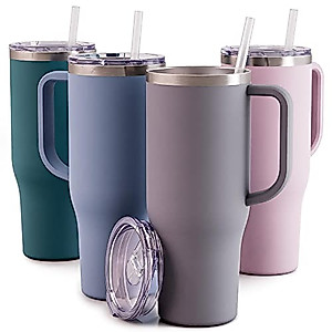 Maars Charger 40oz Insulated Travel Mug Tumbler with Handle | Double Wall Vacuum Sealed Stainless Steel Cup w/Straw and Lid - Volcanic Glass