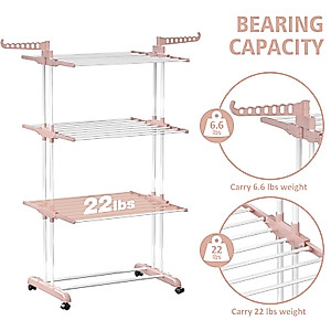 TOOLF Foldable Clothes Drying Rack, 4-Tier Drying Rack Clothing, Laundry Drying Rack with Foldable Wings, Space Saving Laundry Rack, Pink