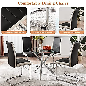 WENYU Dining Chairs Set of 4 – Faux Leather Dining Room Chair Kitchen Chairs with Chrome Legs, Comfortable Side Chairs with Padded Cushion Bedroom Living Room Corner Chairs (Black)