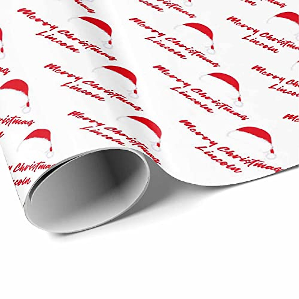 InterestPrint Personalized Name Wrapping Paper, Merry Christmas Hat White Custom Text Gift Wrapping Paper with Text for Teens Women Men Mom Dad Birthday Wedding Anniversary 58x23 5 Roll