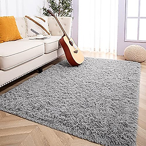 Foxmas Soft Fluffy Area Rugs for Bedroom Kids Room Plush Shaggy Nursery Rug Furry Throw Carpets for Boys Girls, College Dorm Fuzzy Rugs Living Room Home Decorate Rug, 4ft x 6ft, Grey