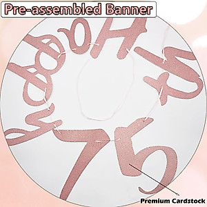 WOJOGO 75th Birthday Decorations for Women, Rose Gold 75 Birthday Decorations For Women, Happy 75th Birthday Banner Hanging Swirls Birthday Cake Topper Balloons Decor Kit for Party Supplies