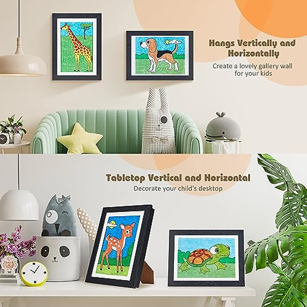 2 Pack Kids Art Frame - 8.5X11 Kids Artwork Frames Changeable Picture Display Holds Max. 150 Pcs,Front Open Storage Frames Great for 3D Picture,A4 Artwork,Children Drawing,Hanging Art (Black)