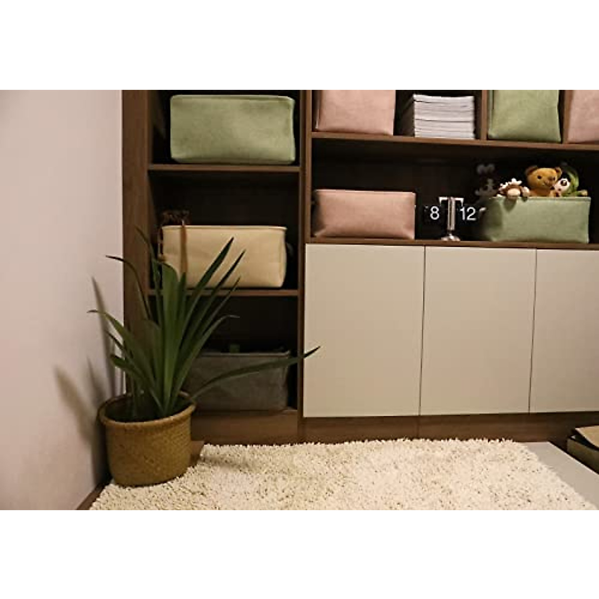 HARMOSO Collapsible Storage Basket (14Lx10.6Wx6.6H) Decorative Storage Bins with Handles Canvas Storage Baskets for Shelves Gift baskets organizing Toys Clothes Books (pink,3Pack)