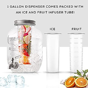 JoyJolt 1-Gallon Drink Dispenser. Glass Beverage Dispenser with Spigot plus Ice Cylinder and Fruit Infuser! Water Dispenser, Lemonade Stand, Punch Bowl, Juice Container - Drink Dispensers for Parties