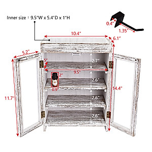 Ikee Design Small Wooden Countertop Storage Cabinet with Adjustable Shelves and Removable Hooks, Perfect for Perfume, Pantry, Essential Oil, 10.4W x 6.1D x 14.4H in, Antique White
