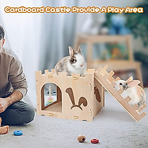 YUEPET Extra Large Wooden Rabbit Castle Bunny Play House Detachable Small Animal Hideout Handmade Hut for Indoor Adult Rabbit Guinea Pig Chinchilla Habitat