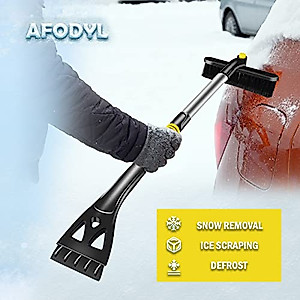 AFODYL Ice Scraper and Extendable Snow Brush for Car, Snow Remover and Brushes with Foam Grip for Windshield Window, Pivoting Brush Head for SUV Truck Vehicle(Yellow)