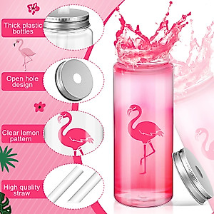 SiliFine 24 Pack Cups 14.2 oz Plastic Tumbler with Lid and Straw Clear Reusable Cups with Lids and Straws Cups for Birthday Party Supplies(Flamingo)