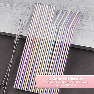 NiHome Reusable Glass Drinking Straws Clear 12-Pack, 8"x0.3" Set of 6 Straight and 6 Bent with 2 Cleaning Brushes for Milkshakes, Frozen Drinks, Smoothies, Eco-Friendly Dishwasher Safe