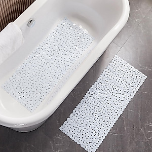 Webos Bath Shower Mat Non Slip: Extra Large Pebble Bathtub mat for Kids, Elderly, Anti Slip Shower Matt with Drain Holes Suction Cups Tub Mat - 16 X 40 Inch White