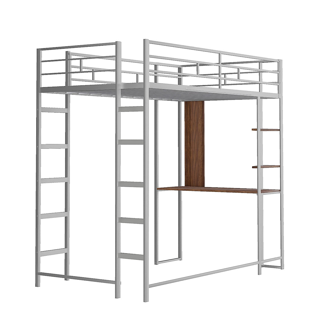Harper & Bright Designs Twin Size Loft Bed with Desk, Heavy Duty Metal Loft Bed Twin with Shelves, Twin Metal Loft Bed Frame for Kids,Teens, No Box Spring Needed,Silver
