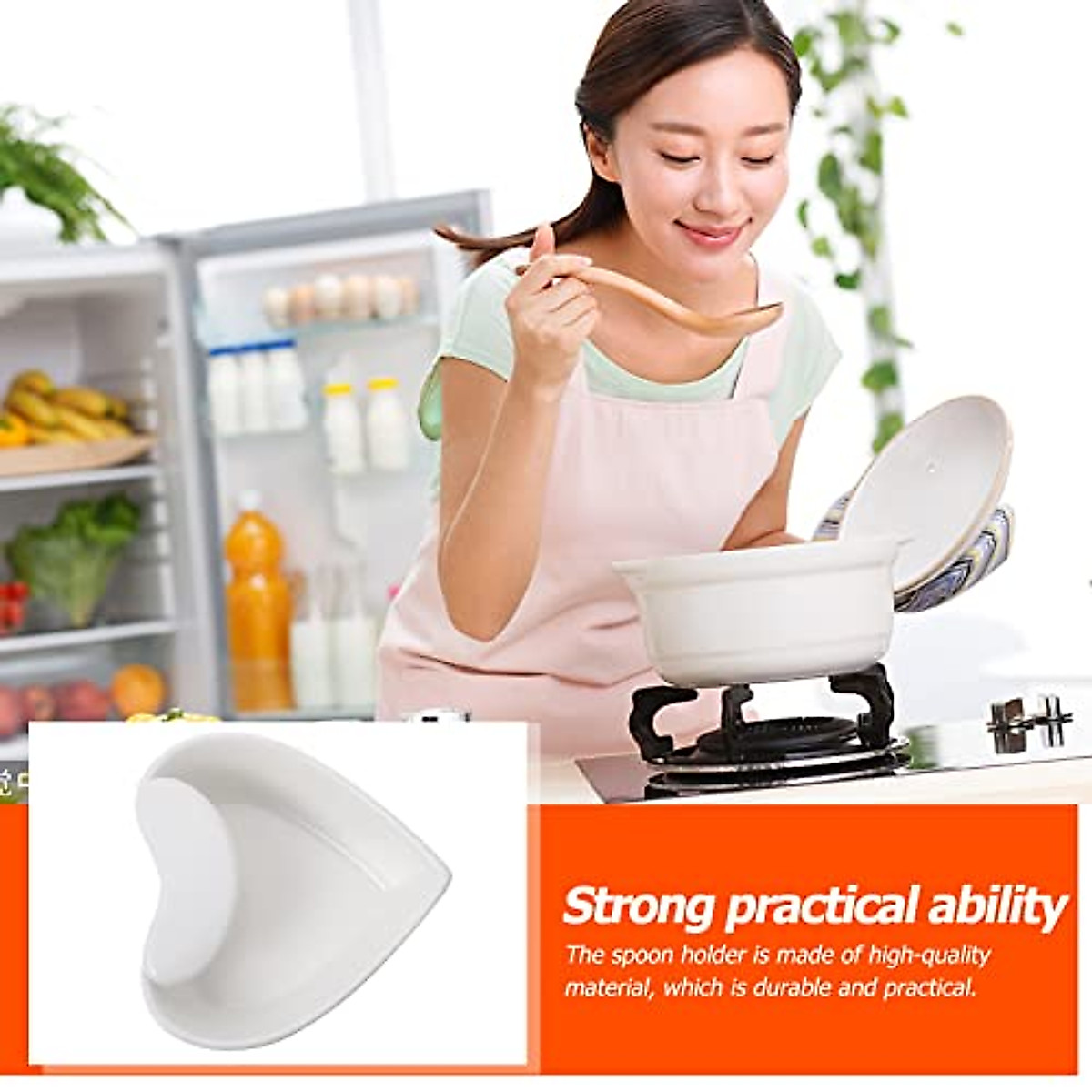 Angoily Cooking Utensil Holder Ceramic Spoon Rest Heart Shape Kitchen Tableware Spatula Holder Soup Spoon Rest Utensil Cutlery Stand (White) Shelving Brackets