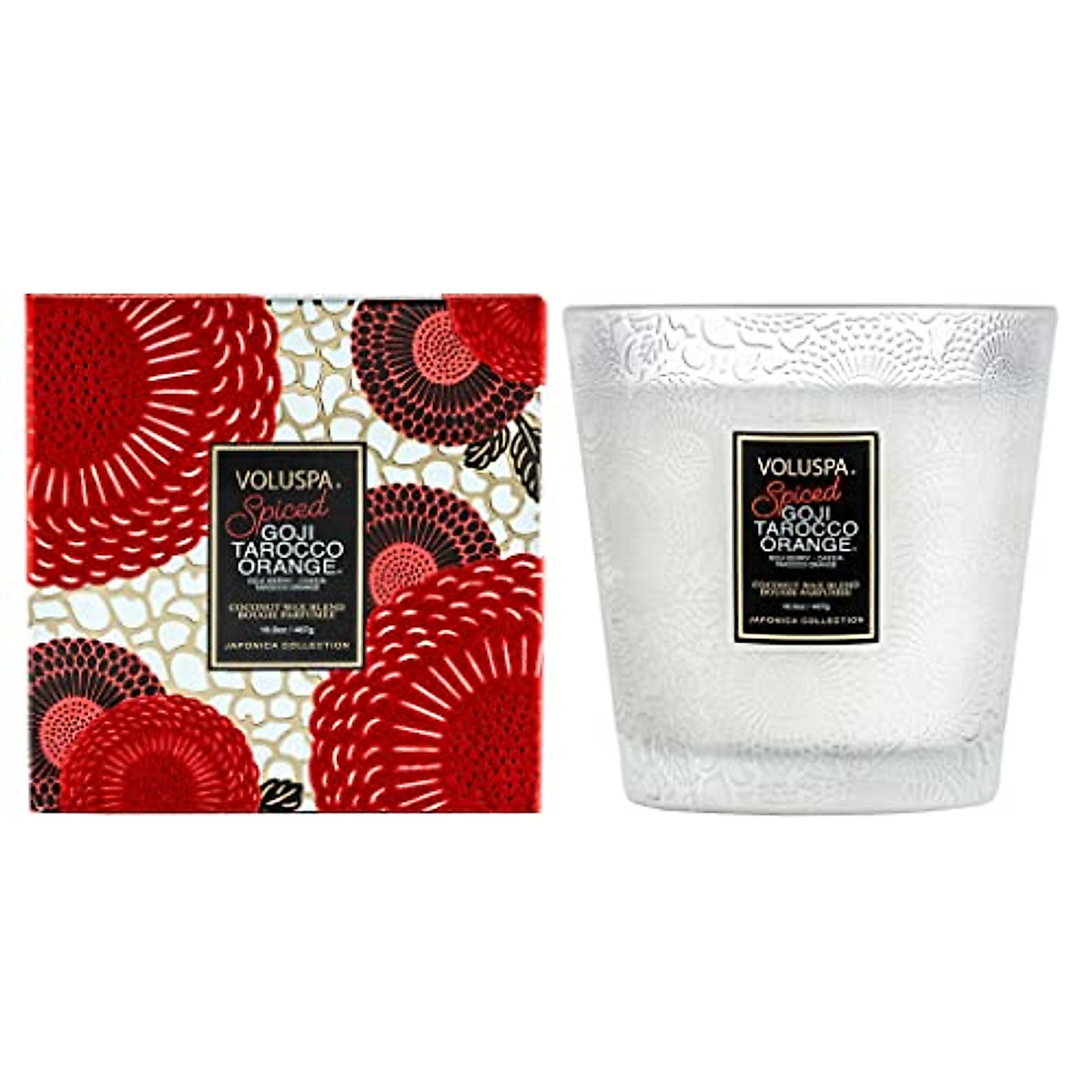 Voluspa Spiced Goji Tarocco Orange Candle | 2 Wick Glass Boxed Hearth | 16.5 Oz | Holiday Scent |All Natural Wicks and Coconut Wax for Clean Burning