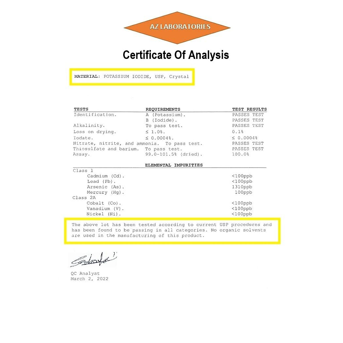 Potassium Iodide, USP Grade 100 Grams. Fine Crystals Powder, USP, 100%, Same Day Ship