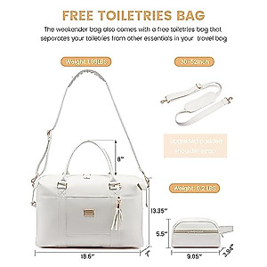 LOVEVOOK Travel Duffle Bag for Women, Leather Carry On Weekender Bag with Toiletry Bag, Cute Overnight Bag Tote Gym Duffel Bag with Wet Pocket for Hospital Yoga Sports Dance White