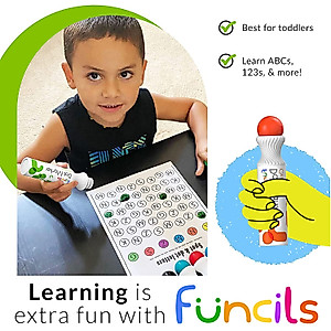 Funcils 10 Washable Dot Markers for Toddlers - Non Toxic Paint Dotters & Bingo Markers - Dot Markers for Kids & Preschoolers | Dabber Markers for Kids | Fun Dot Art Supplies with 50 Activity Sheets