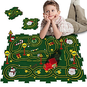 25PCS Puzzle Car Tracks with Vehicles,Puzzle Track Play Set for Toddlers Rail Car Building Toys Gifts for 3+ Years Kids Educational Montessori Toys