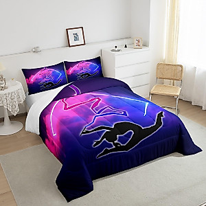 Manfei Gymnastics Comforter Set Queen Size, Fashion Sports Theme Bedding Set 3pcs for Kids Boys Girls Room Decor, Modern Rhythmic Art Quilt Set Soft Polyester Duvet Set with 2 Pillowcases