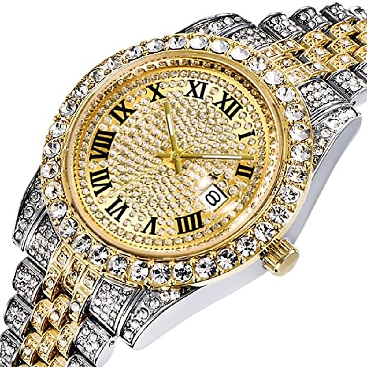 Iced-Out Watches for Men with Big Rhinestone Hip Hop Wristwatch