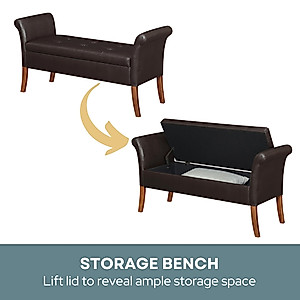 Convenience Concepts Designs4Comfort Garbo Upholstered Modern Ottoman Living Room, Sitting, Storage Bench with Seating for Entryway, 51.25", Espresso Faux Leather