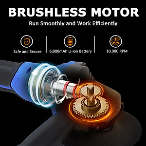 4-1/2 Inch Cordless Angle Grinder, 21V Brushless Angle Grinder Tool Kit with 6.0Ah Lithium-Ion Battery & Charger, 10000 RPM Mini Angle Grinder Cordless for Cutting, Grinding, Polishing