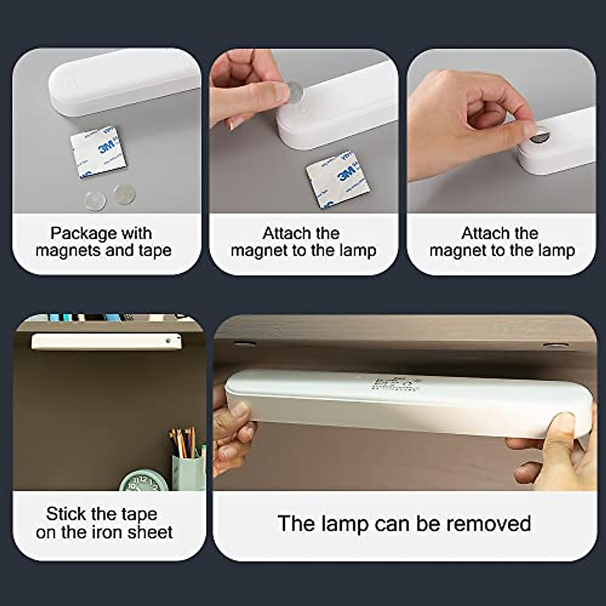 Ousam Led Desk Light Under Cabinet Lights Cordless Protable for Home Office with USB Charging Touch Magnetic for Books in Bed Study Table Built-in Rechargeable Battery (White)