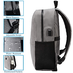 SAGIV&SAHEN School Backpack for Teens Girls Boys Travel Waterproof Work Laptop Backpacks 15.6 Inch with USB Charging Port for Women Men College BookBag Casual Daypack, Grey