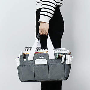 JJRING Craft Organizer Tote Bag, Art Storage Caddy with Multiple Pockets, Grey Sewing Bag for Art, Craft, Scrapbooking, School, Medical, and Office Supplies Storage