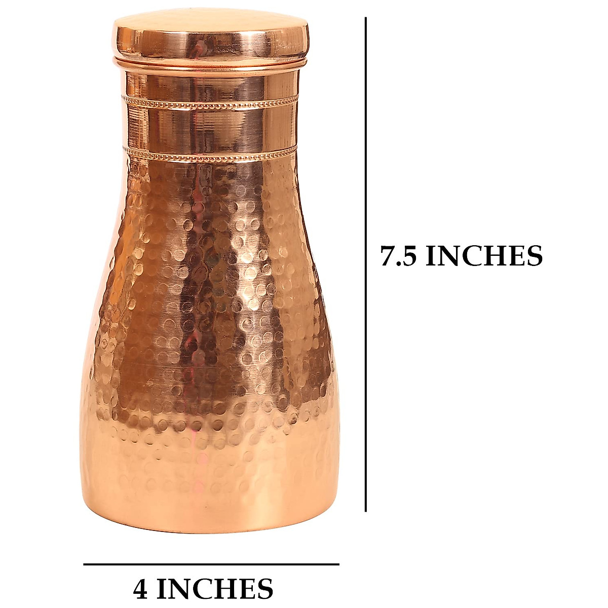 Pure Copper Hammered Design Pitchers And Bedside Carafes With Tumbler Water Bottle Storage With Lid