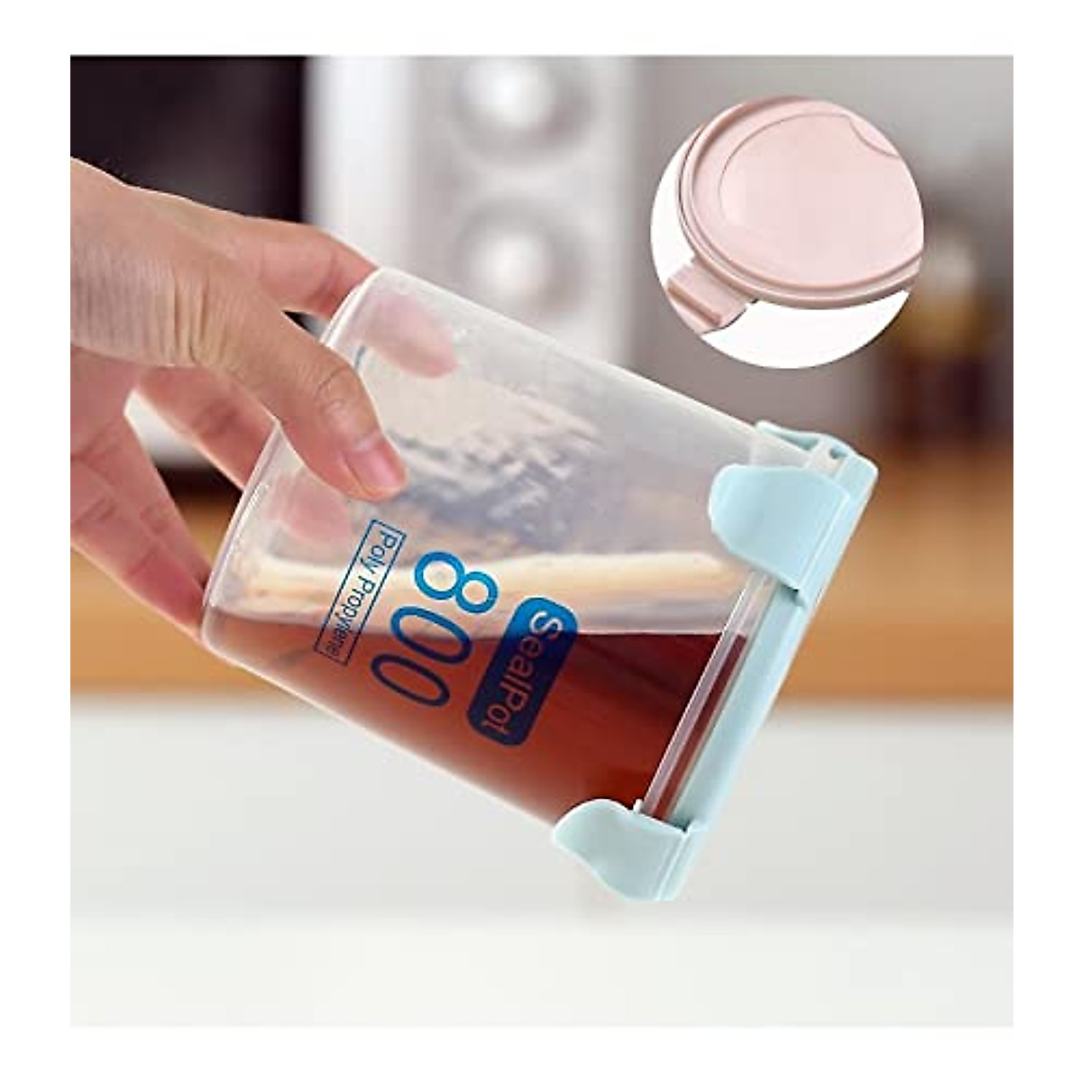 NC Food Sealed can Kitchen Spice nut Food can Refrigerator Moisture-Proof Storage Box Grain Storage Tank Graduated 800ml Pink