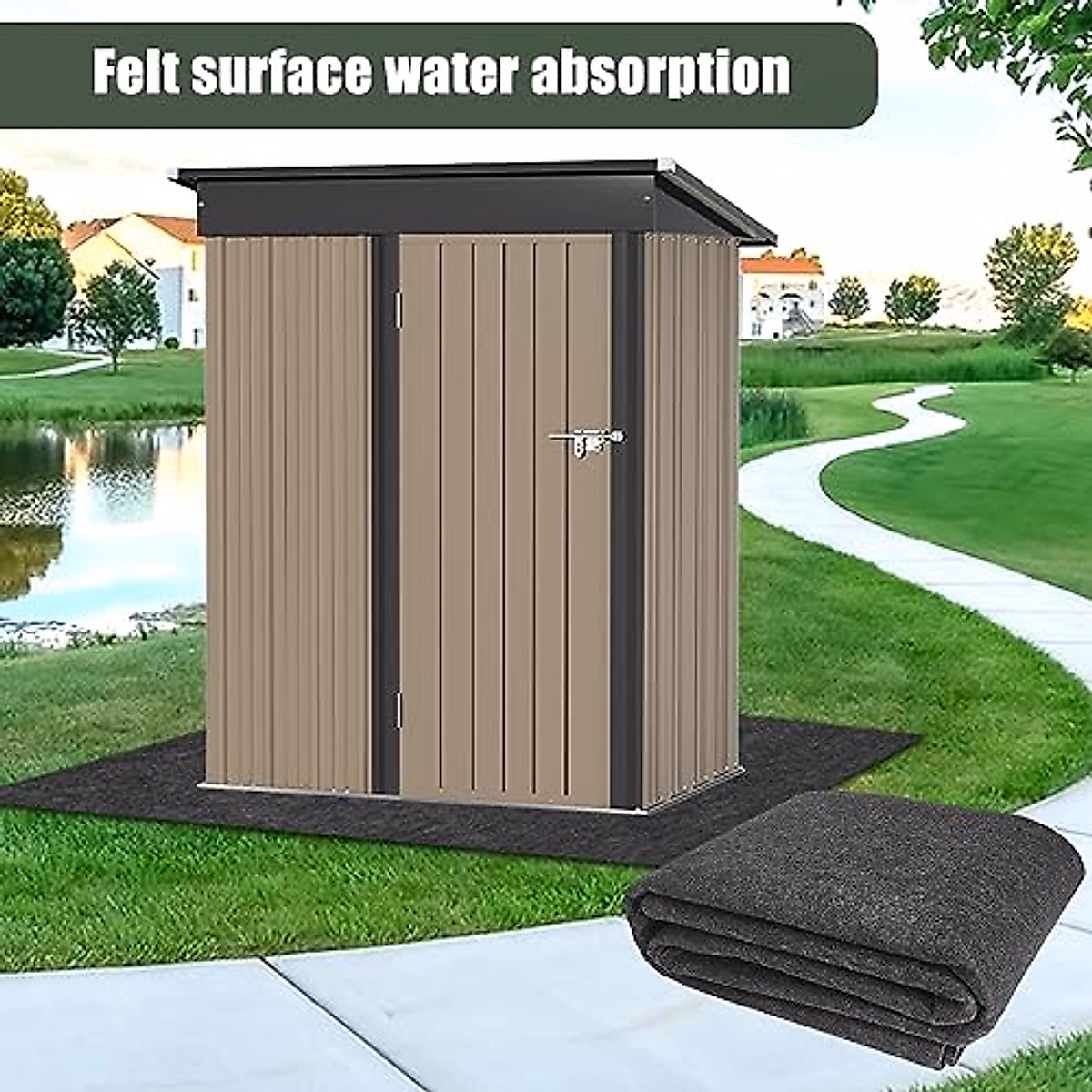 YEXEXINM 5.3 x 3.3 FT Outdoor Storage Shed Mat-Waterproof Dustproof Outdoor Carport Mat- Backing Prevents Liquid Penetration，Anti-Slip Patio Furniture Floor Mat for Protect Storage Shed Floor，Grey