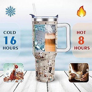 Mindunm 40 oz Cute Cat Tumbler with Handle and Straw Lid cat gifts for cat lovers for Women Double Insulated Cup Travel Coffee Mug