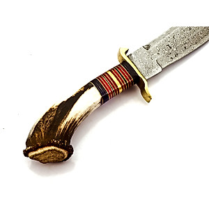 Skokie Knives Custom Hand Made Damascus Steel Hunting Knife Handle Stag Antler With Brass Spacer